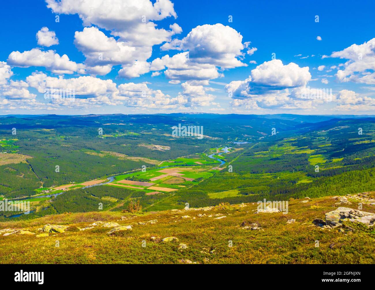 Beautiful valley landscape panorama Norway of Hydalen Hemsedal with ...