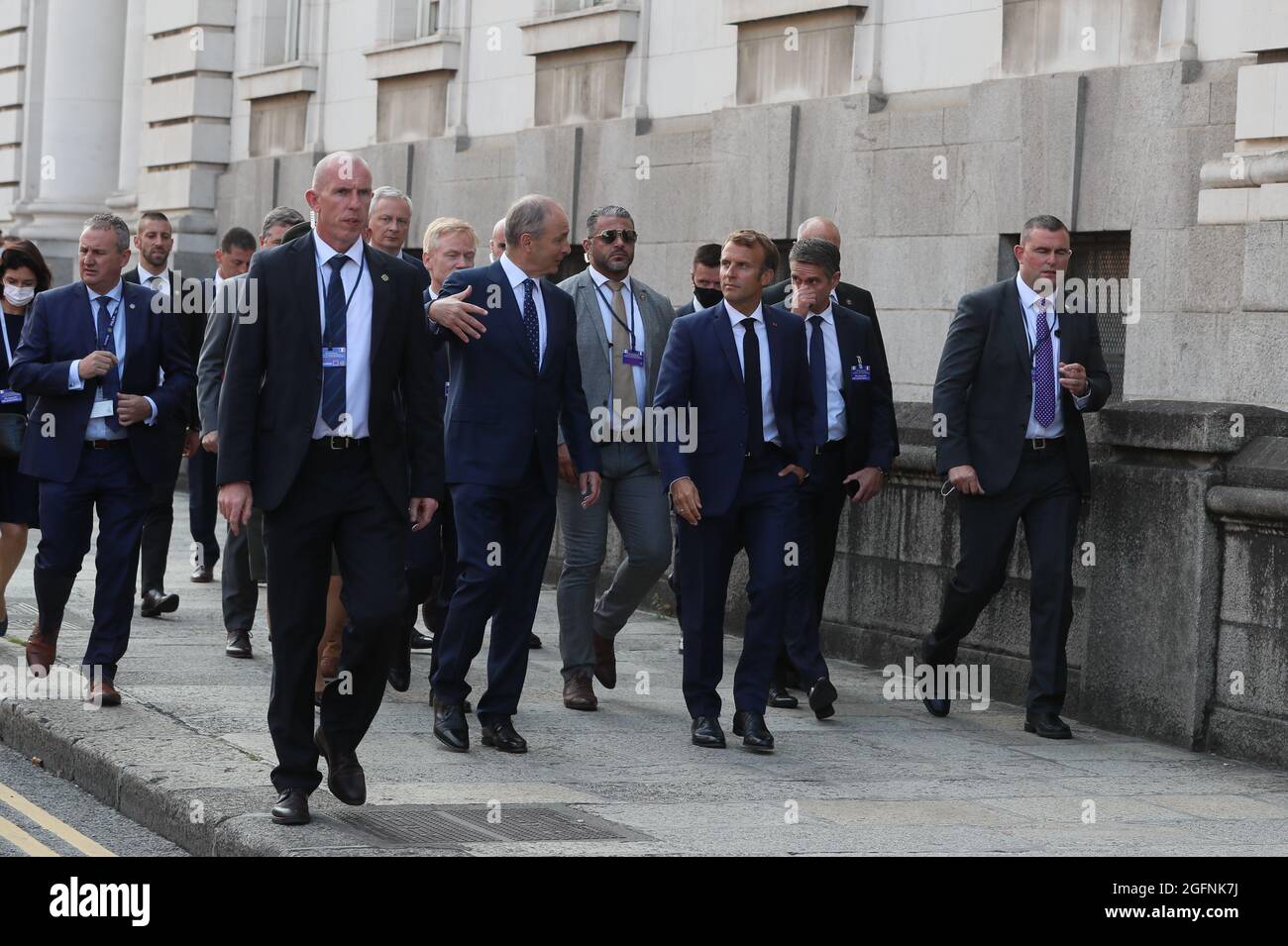 French President Emmanuel Macron with Taoiseach Micheal Martin while on ...