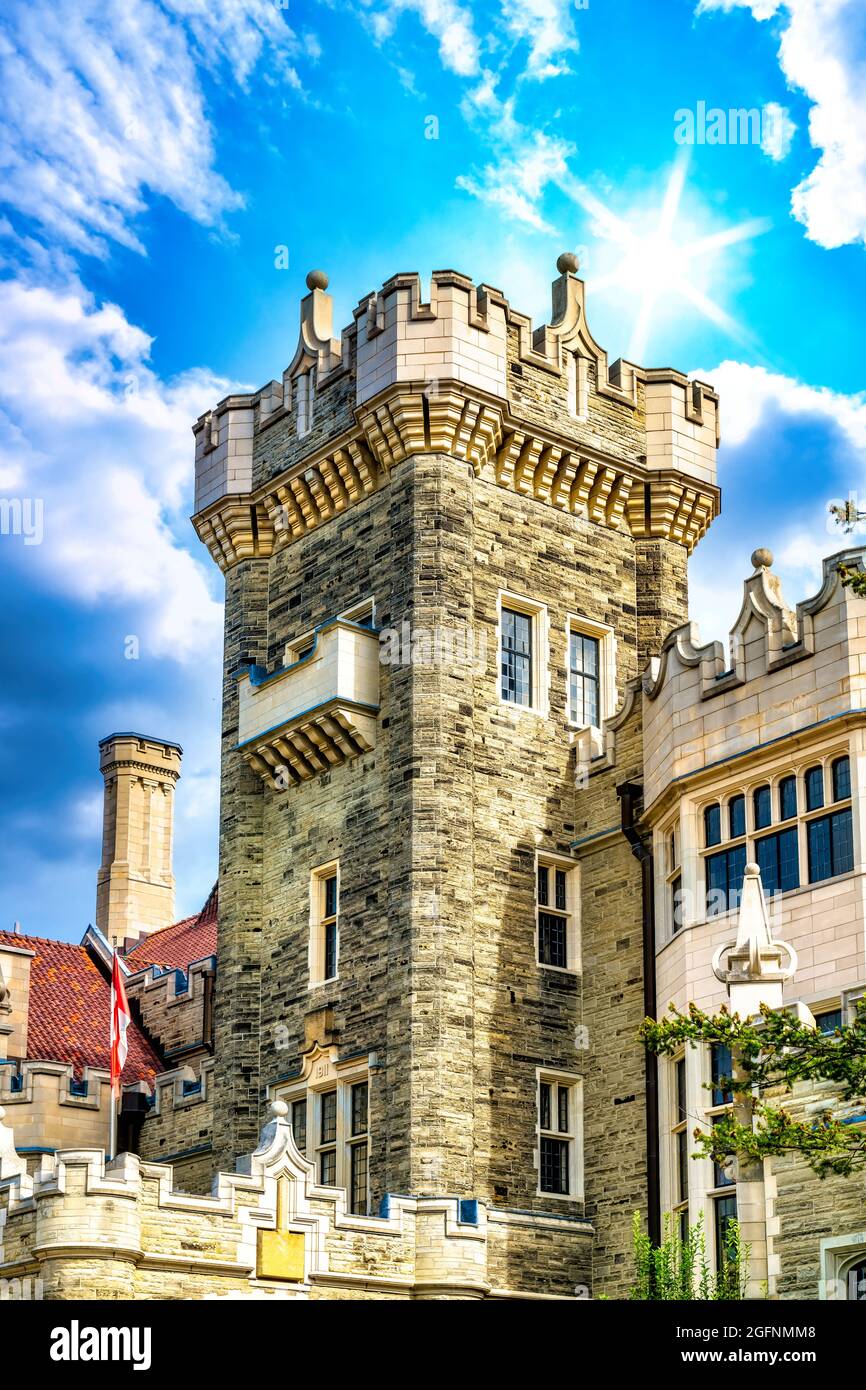 Exterior walls architecture of Casa Loma. Casa Loma is a Gothic Revival ...