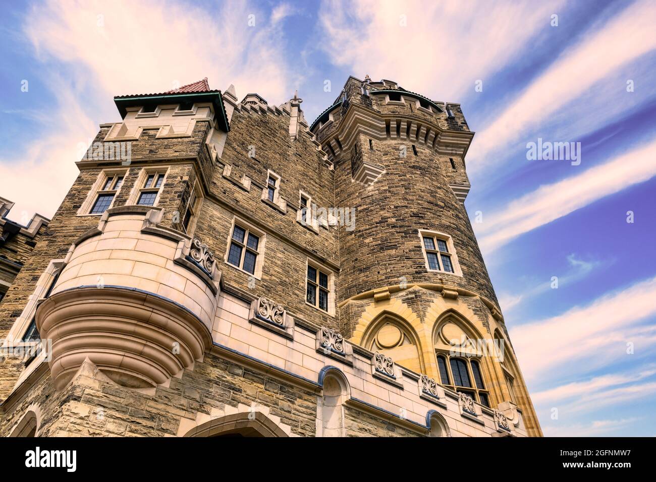 Exterior walls architecture of Casa Loma. Casa Loma is a Gothic Revival ...