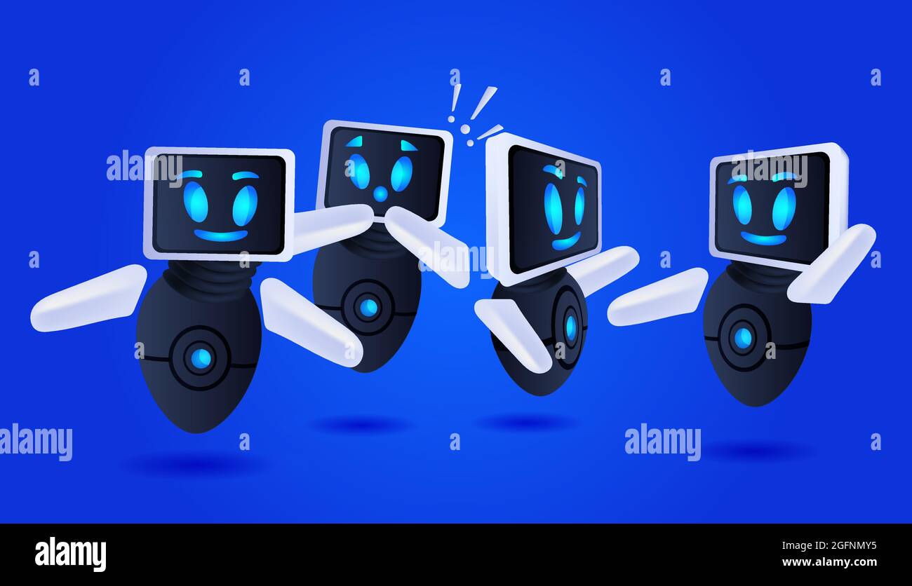 frustrated robots cyborg with exclamation marks help support service ...