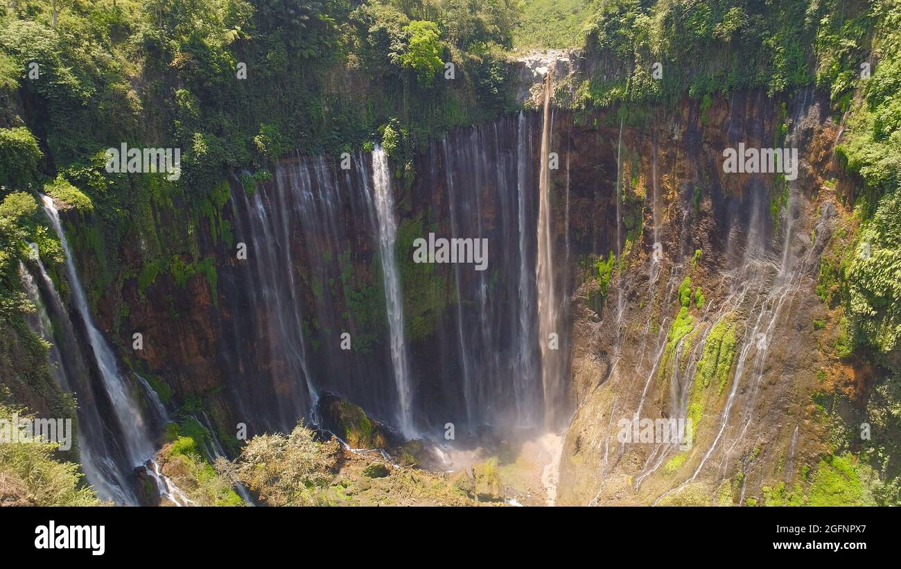 aerial view waterfall coban sewu in Java, indonesia. waterfall in ...