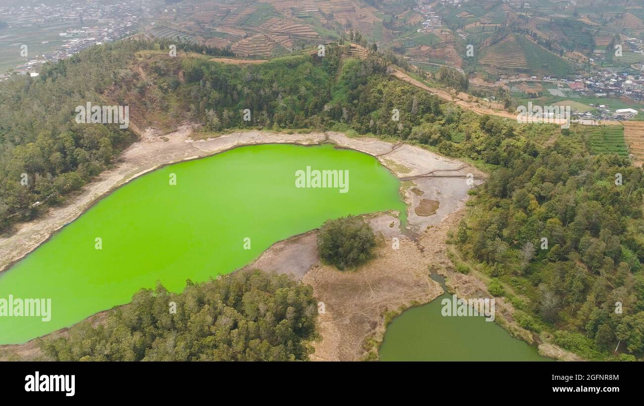 volcanic sulfur lake telaga warna in dieng plateau, java Indonesia ...