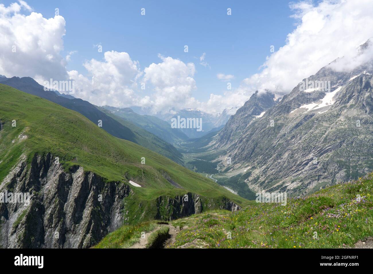 Panoramic view of relaxing mountain scenery with mountains in the ...