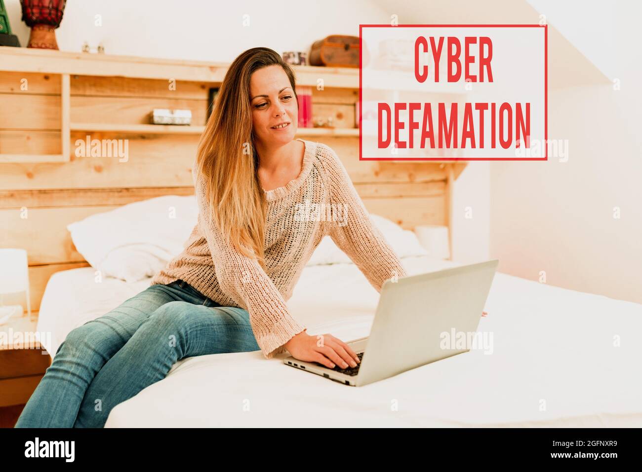 Text sign showing Cyber Defamation. Business concept slander conducted ...