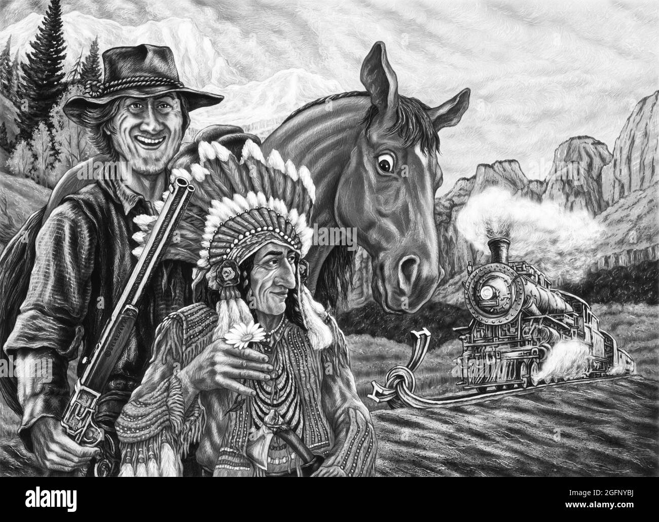 Cowboy on horse gun Black and White Stock Photos & Images - Alamy