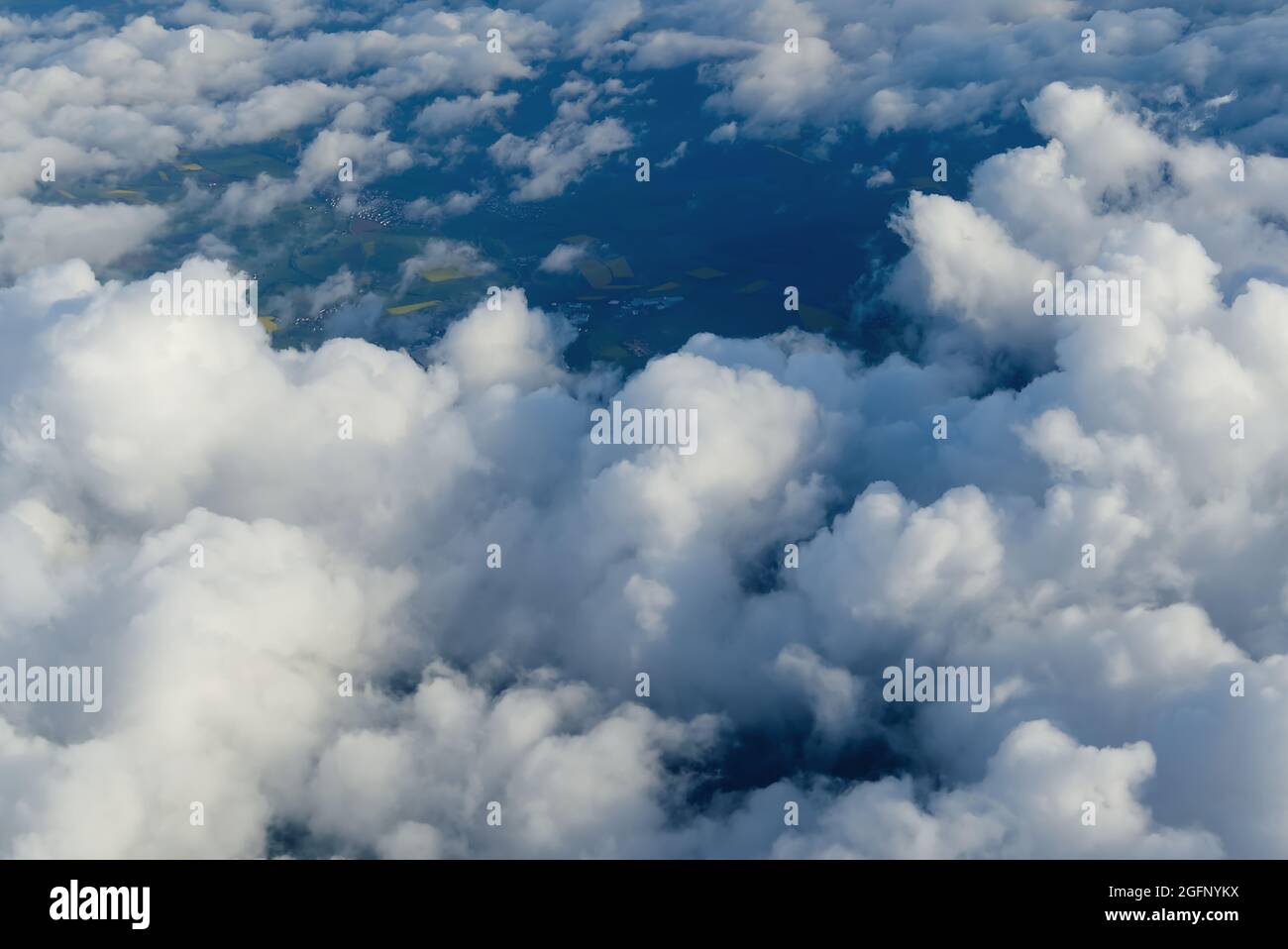 View of the sky above the clouds. blue sky high view from airplane ...