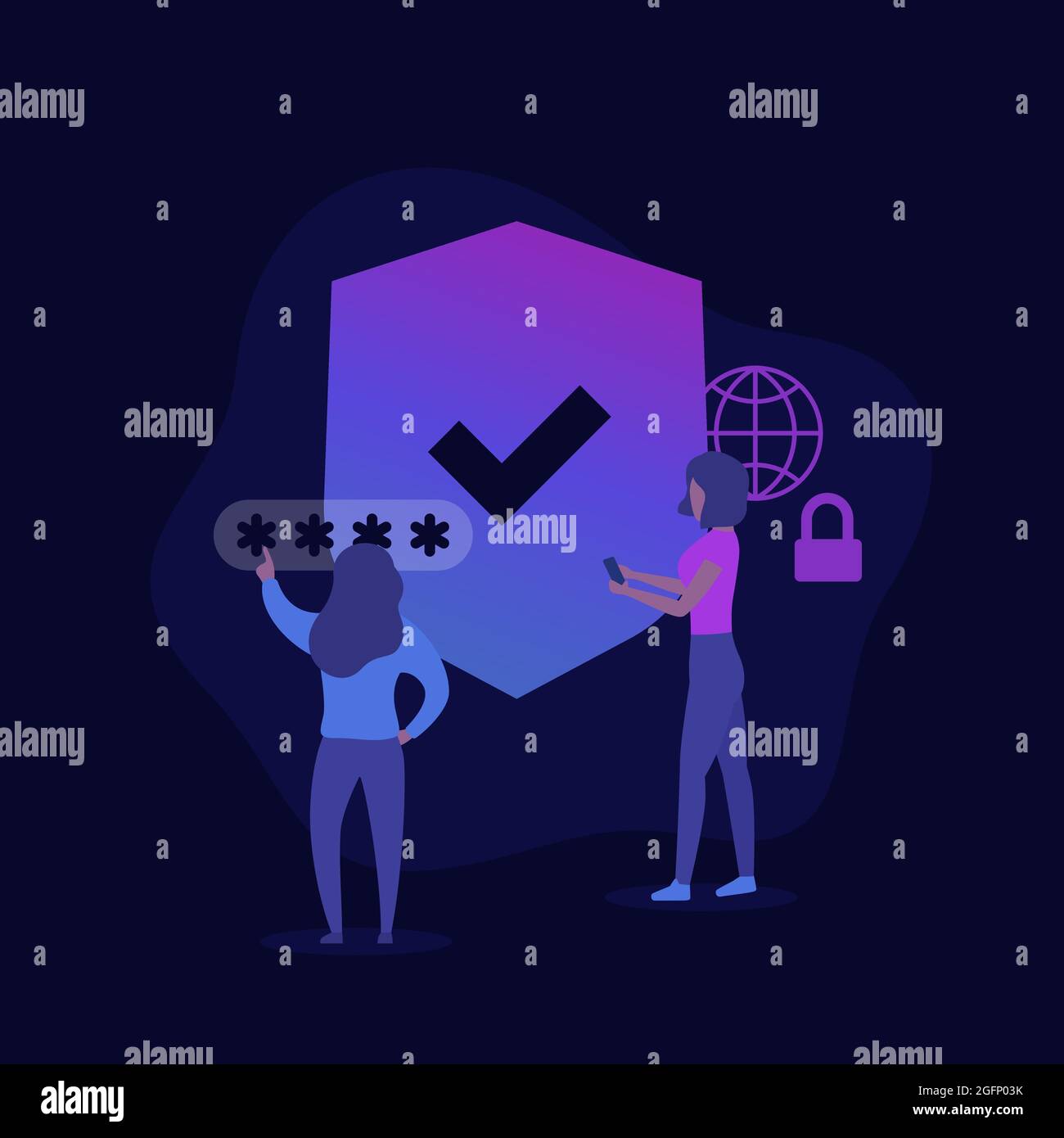 online security illustration with women, vector Stock Vector Image ...