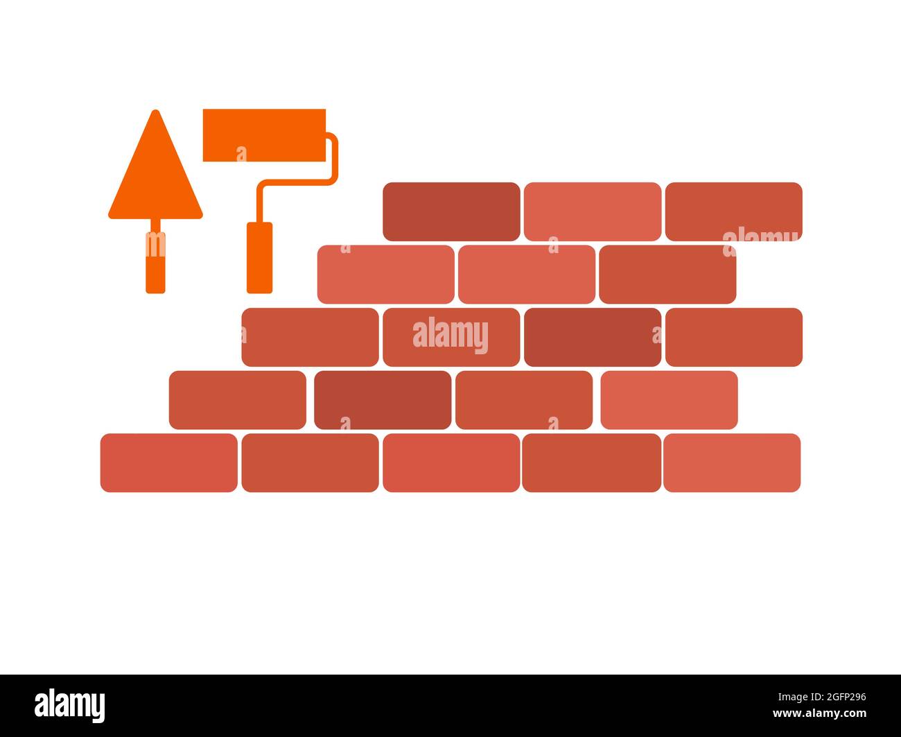 Brickwork with a trowel and a roller. Flat icon, stock vector ...