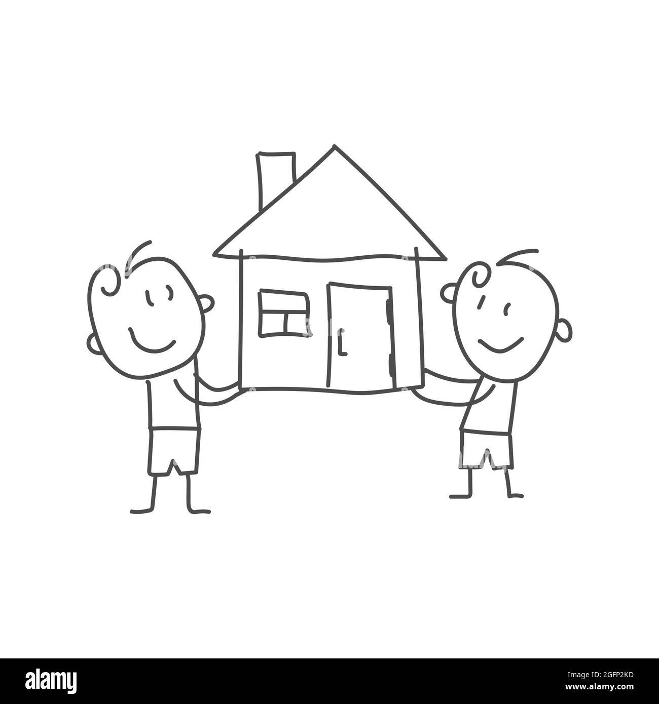 Two cartoon men with a house in their hands, stock vector illustration ...