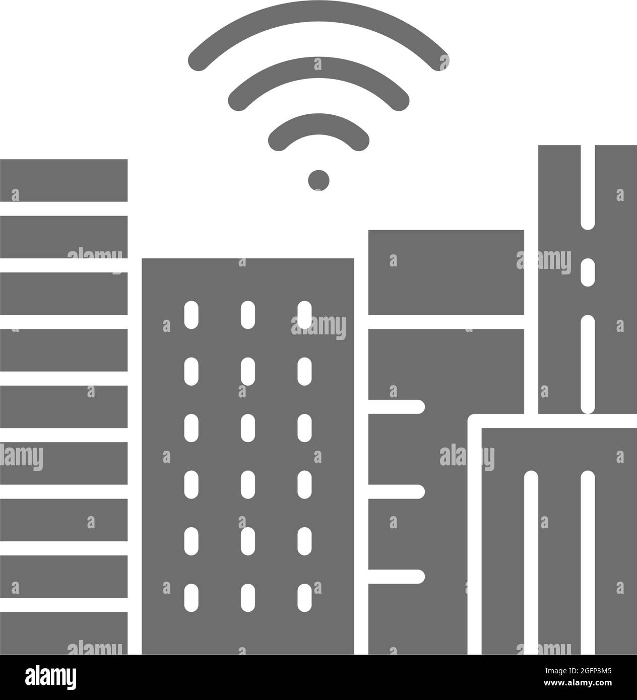 Smart town with Wi-Fi zone, technology city grey icon Stock Vector ...