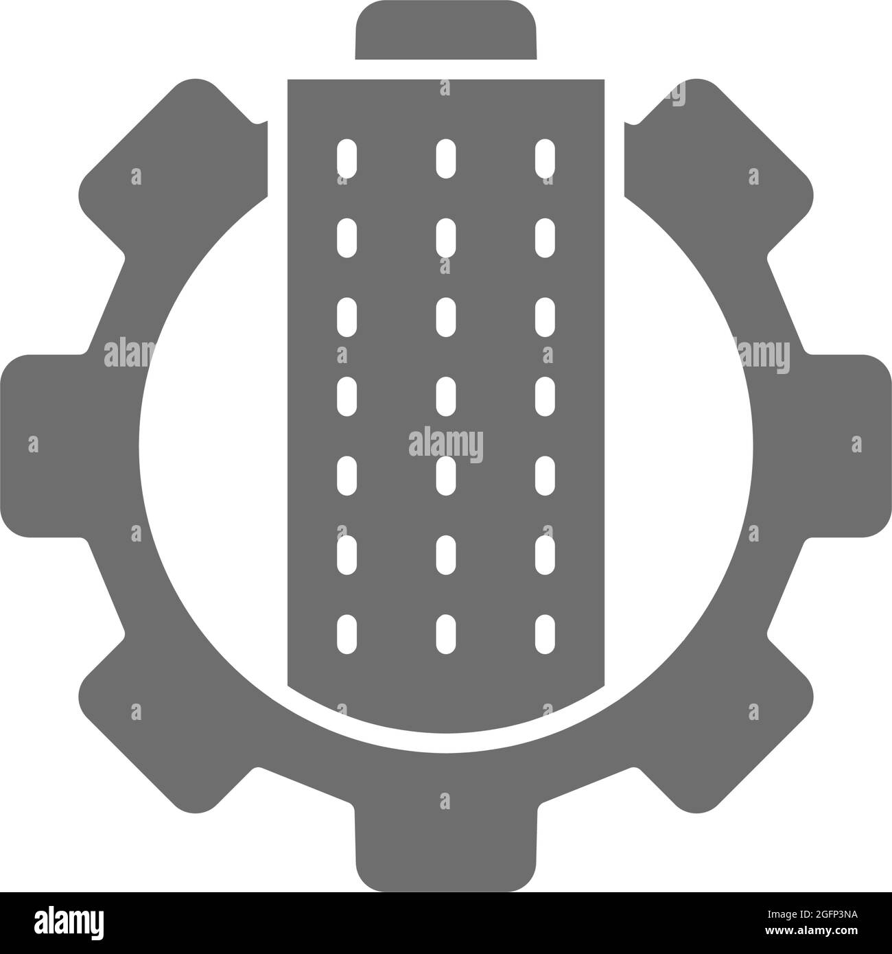 Technology city, building with gear wheel, town engineering department ...
