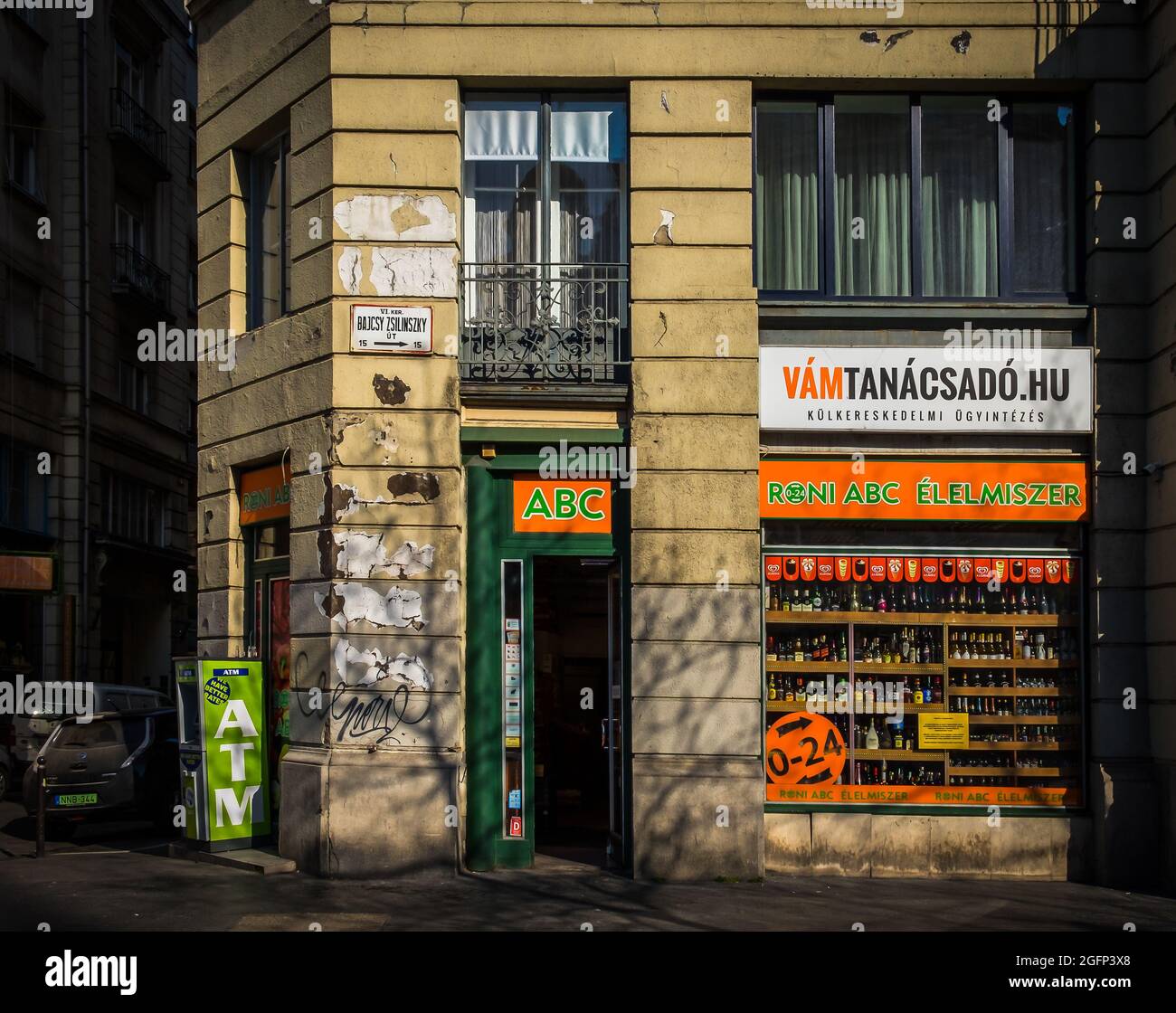 Budapest, Hungary, March 2020, view of the shopfront of “Roni abc” a ...