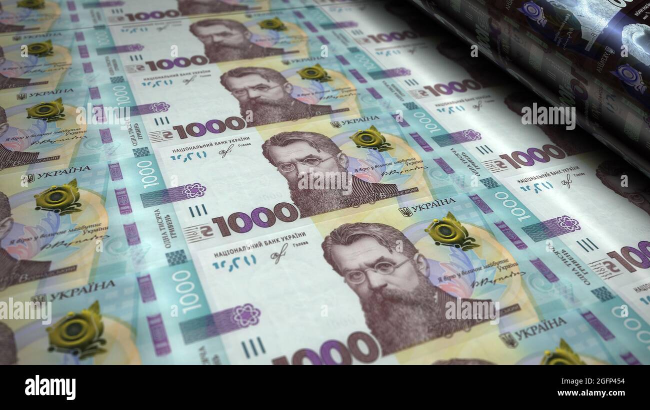 Ukrainian Hryvnia money pack 3d illustration. 1000 UAH Hryvna banknote ...