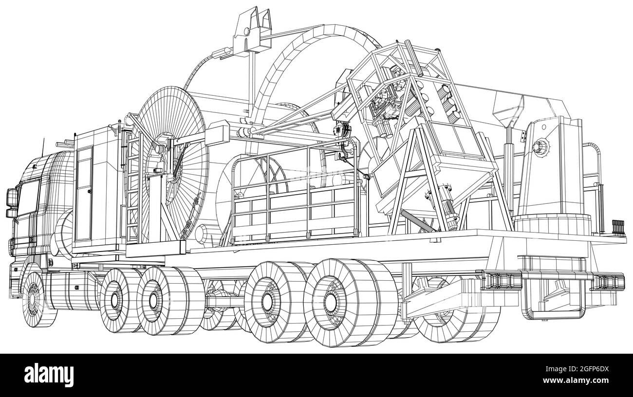 Coiled tubing machine technical wire-frame. EPS10 format. Vector ...