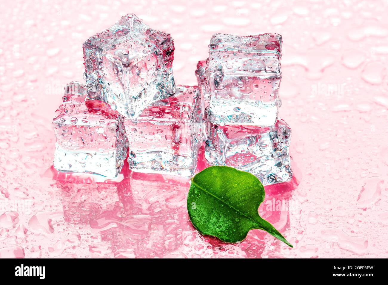 Ice cubes on pink background Stock Photo - Alamy