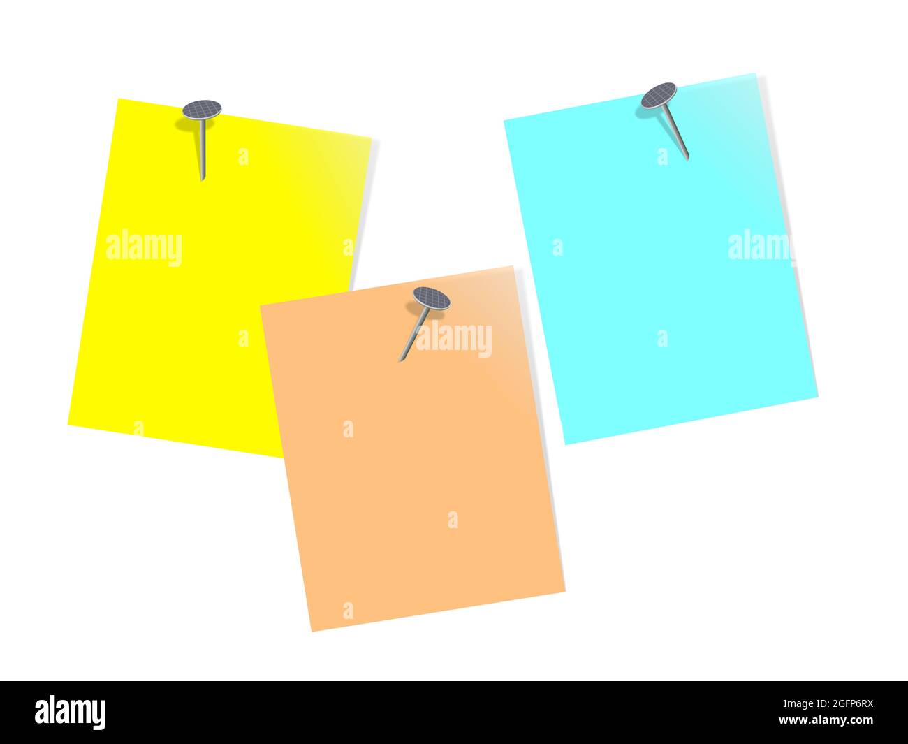 Three blank sticky notes against white background, 3d illustration ...