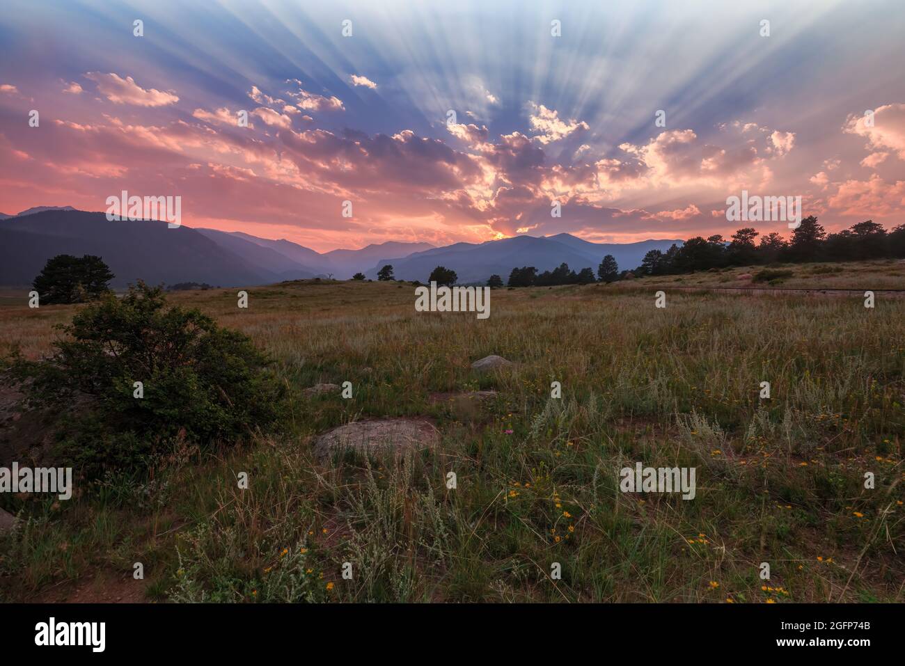 Colorful Sunset in Rocky Mountains National Park in Colorado, USA Stock ...