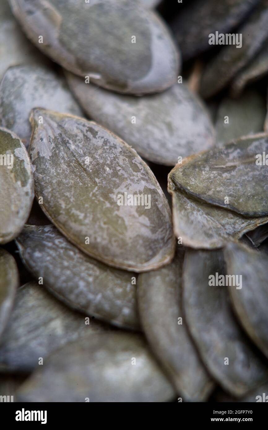 Close up of pumpkin seeds, organic, healthy food for wellbeing Stock ...