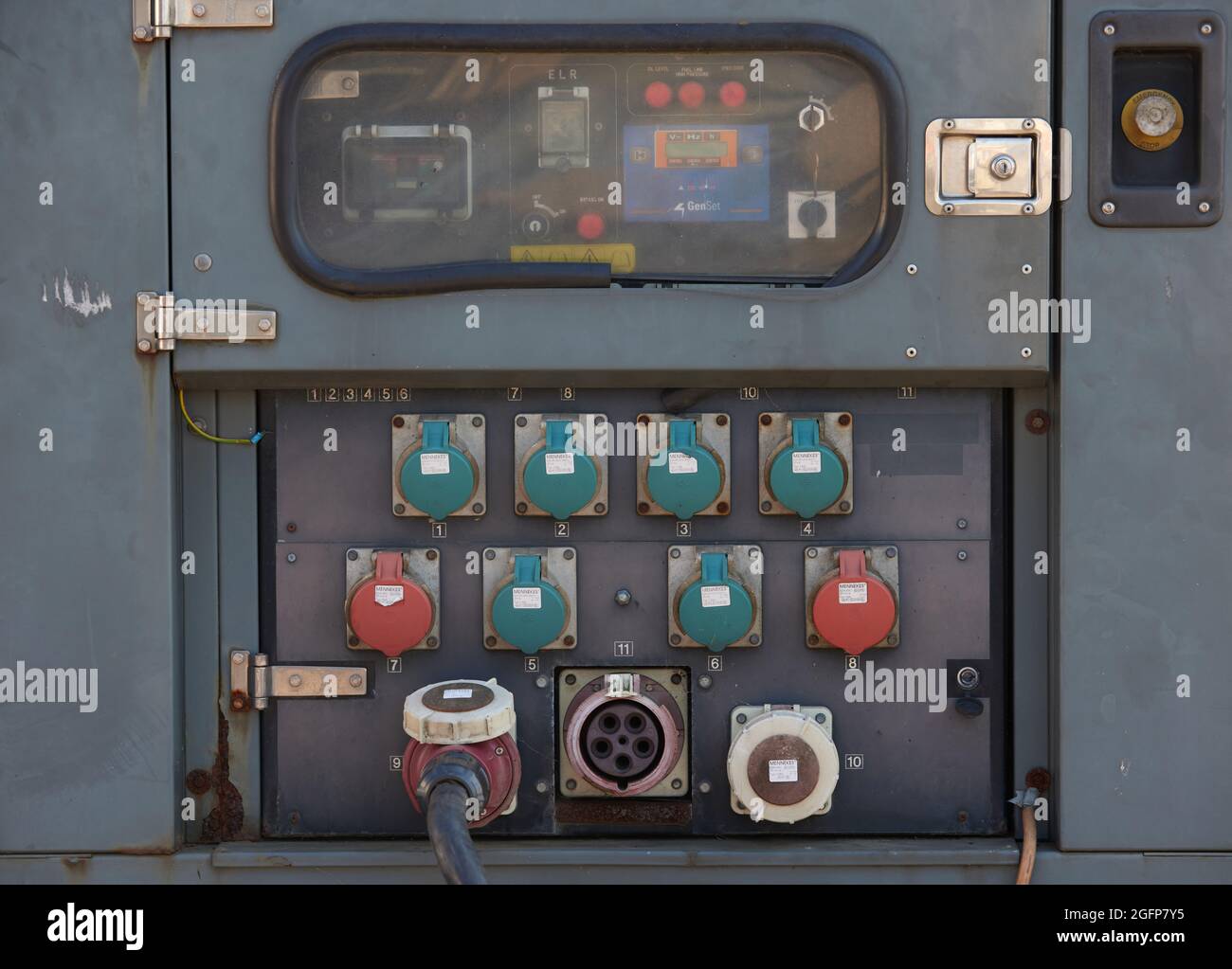 Close-up of generator with electrical inlets and outlets Stock Photo ...