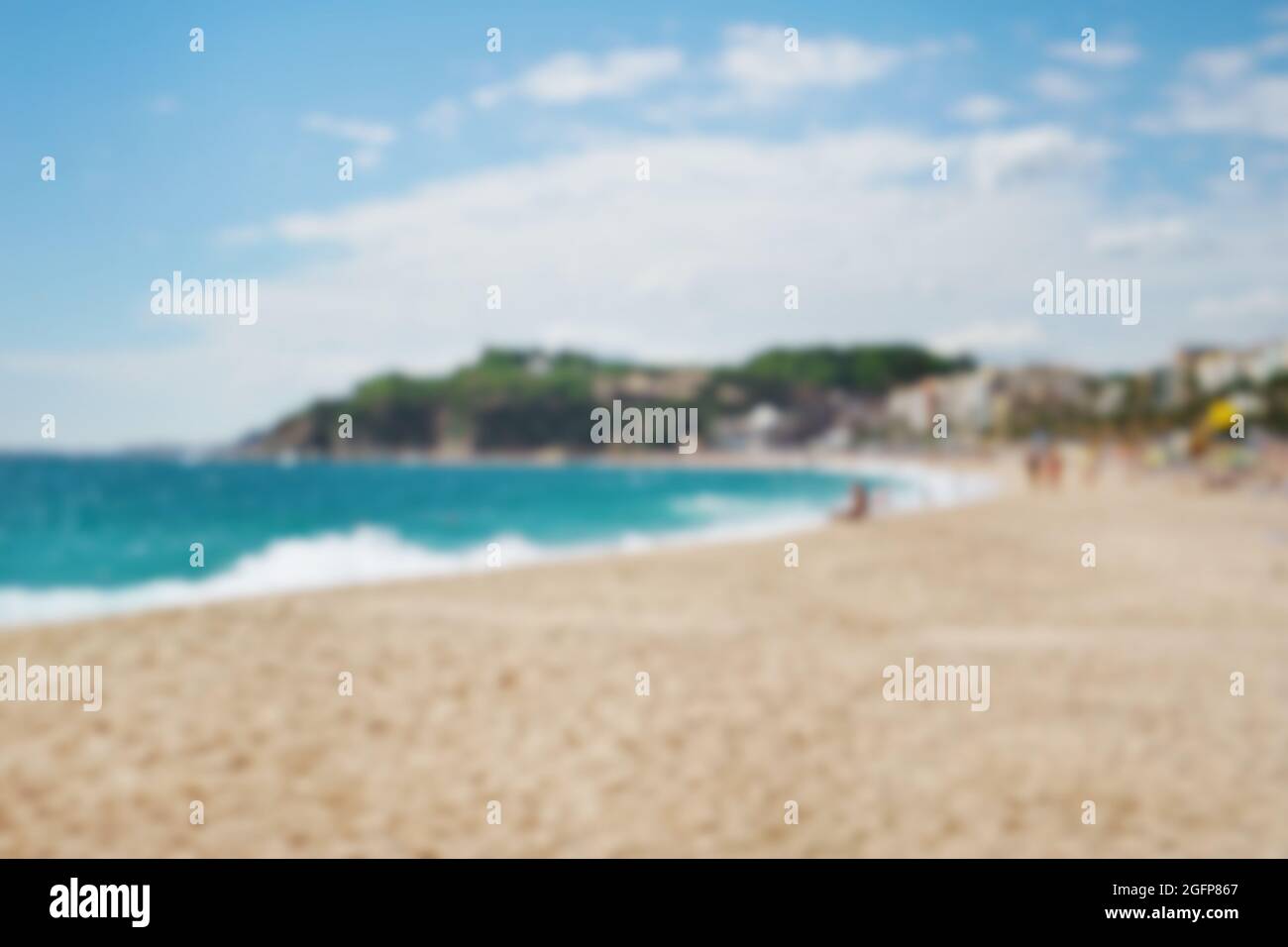 Blurred view of beach, sea and beautiful blue sky with clouds Stock ...