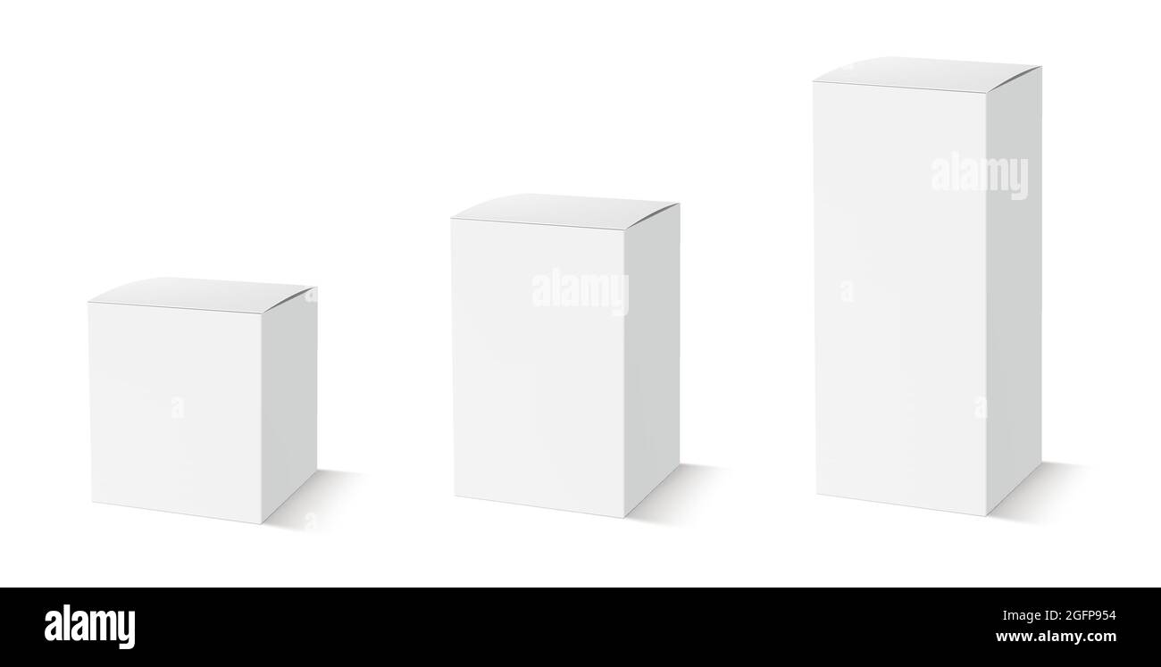 Blank package Box set. Three white rectangular shape boxes of different ...