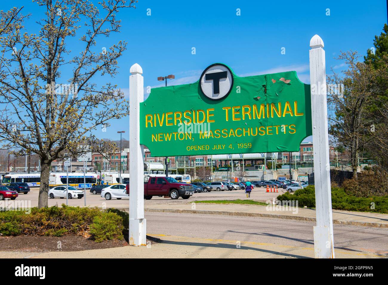 Boston Metro MBTA Green Line Riverside terminal station, Newton ...