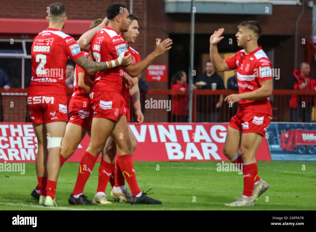 Luis Johnson (27) of Hull KR celebrates his try Stock Photo - Alamy