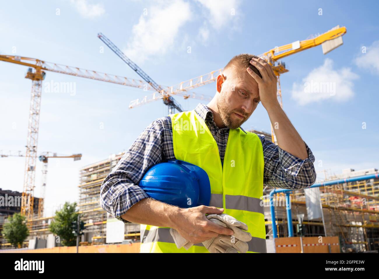Unhappy Sad Construction Worker. Upset Foreman Frustration Stock Photo ...