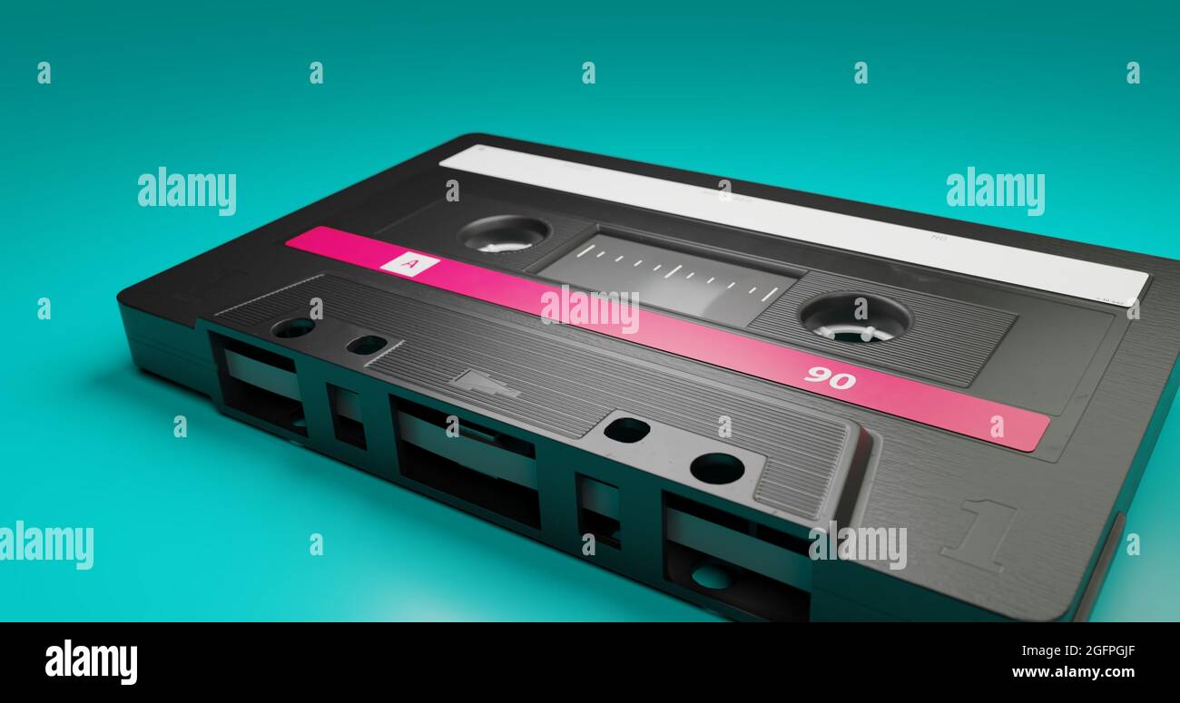 isolated background image of old classic cassette tape with blank label ...