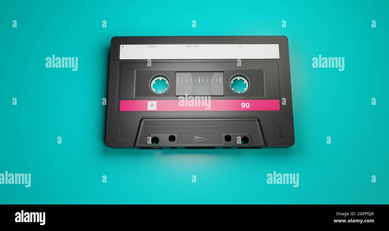 isolated background image of old classic cassette tape with blank label ...