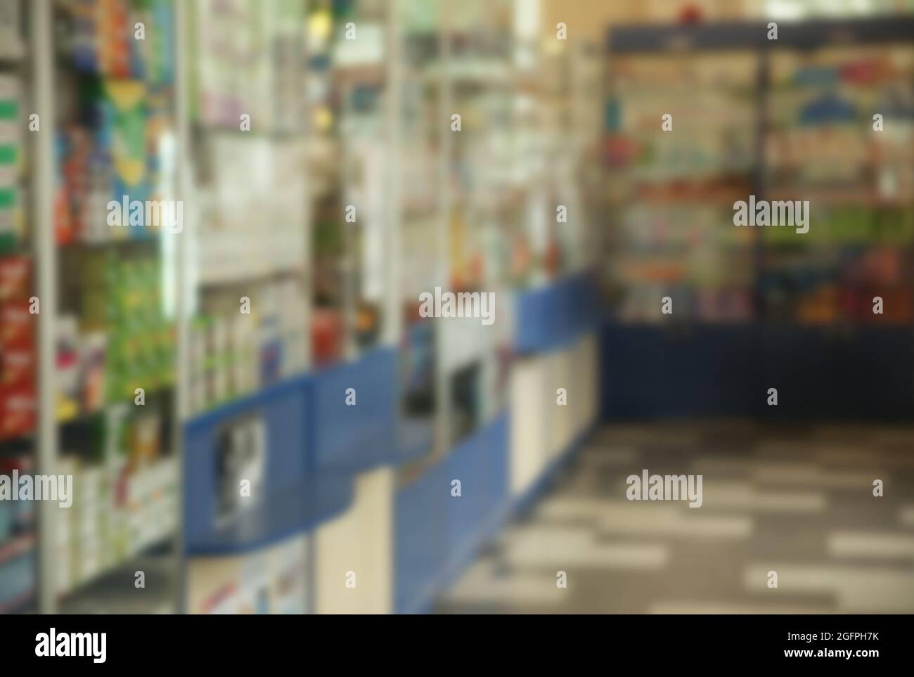 Blurred pharmacy drugstore background Stock Photo - Alamy