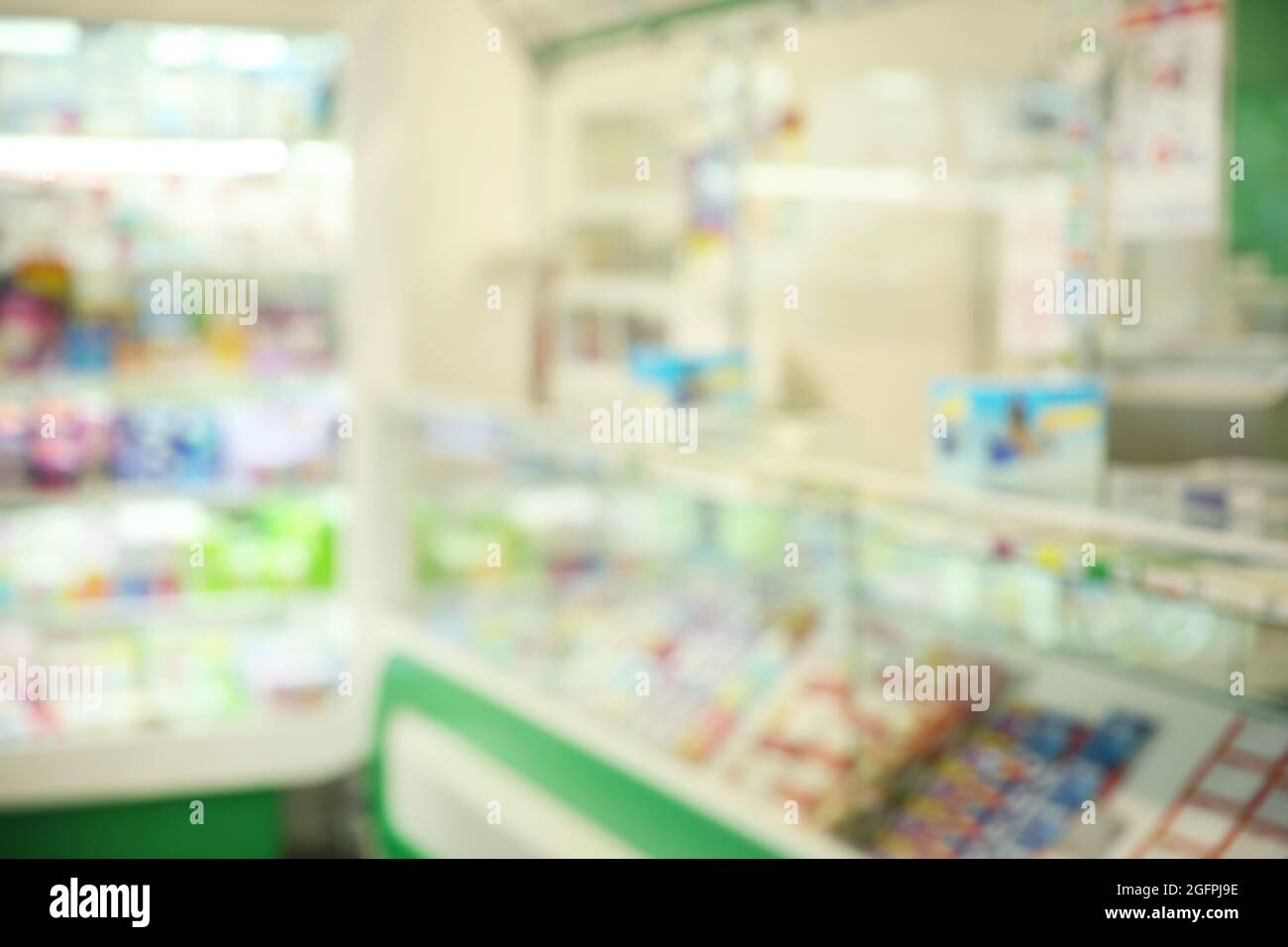 Blurred pharmacy drugstore background Stock Photo - Alamy