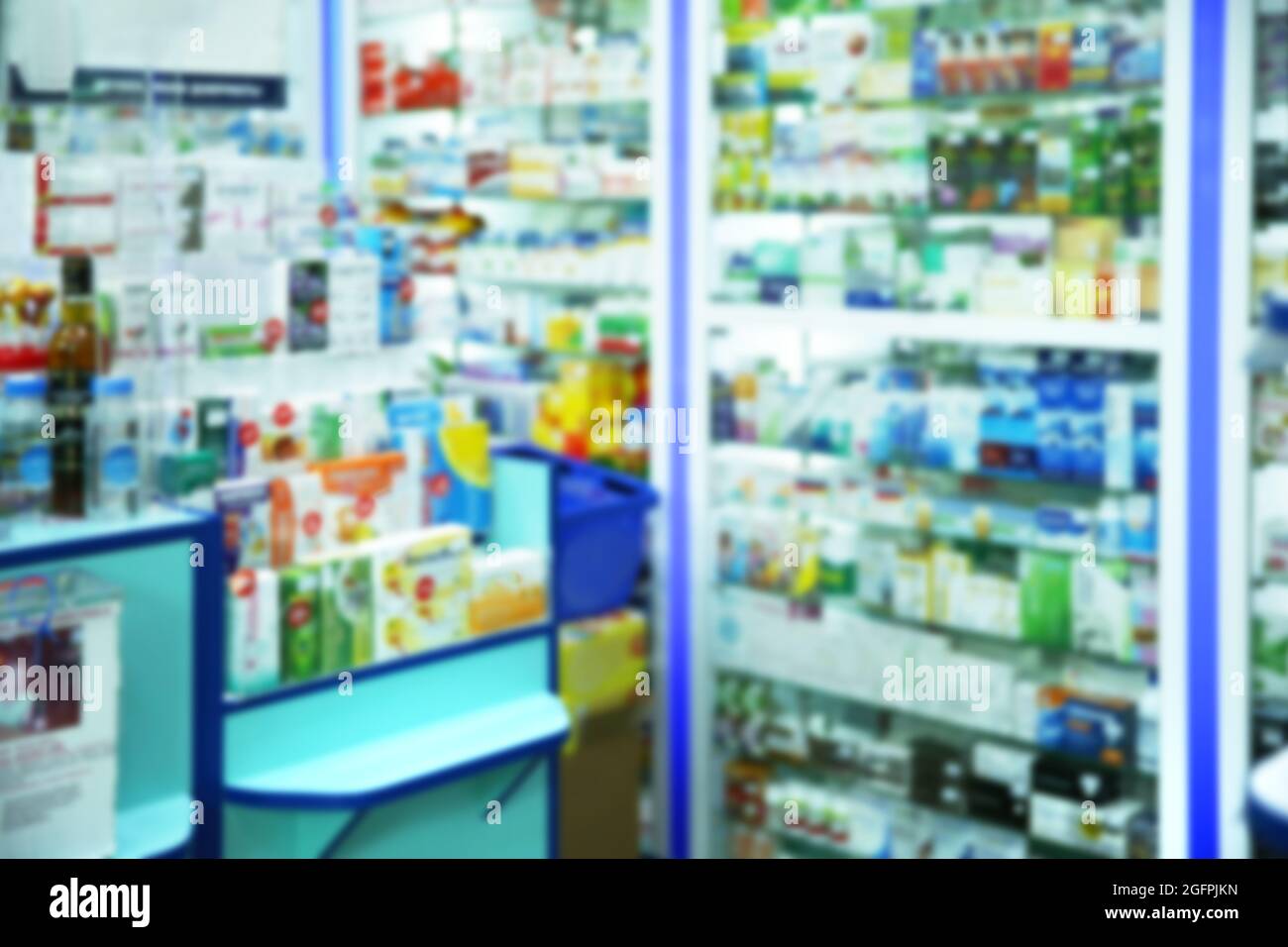 Blurred pharmacy drugstore background Stock Photo - Alamy