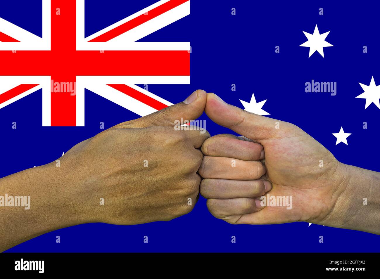 Australia flag, intergration of a multicultural group of young people ...