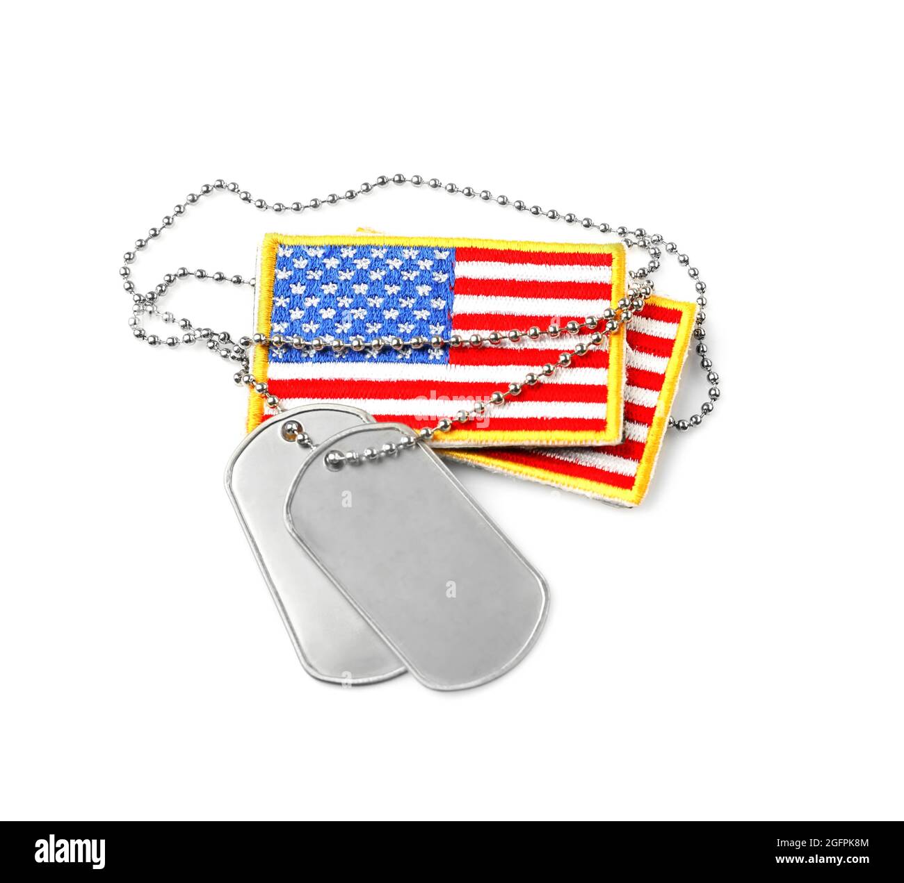 Military ID tags with USA flag on white background Stock Photo - Alamy