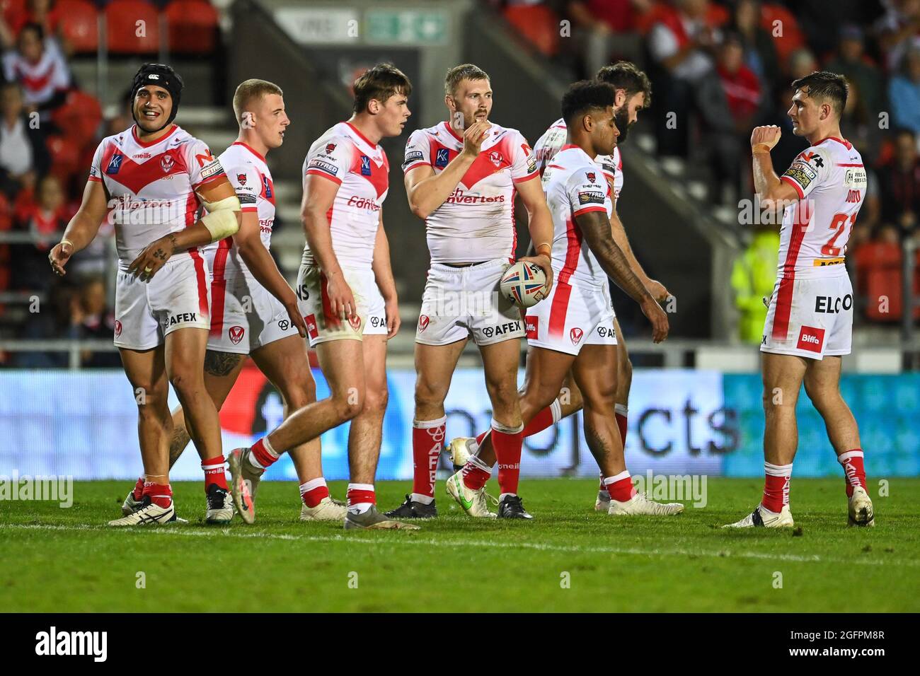 Joe Batchelor (20) of St Helens celebrates his try Stock Photo - Alamy