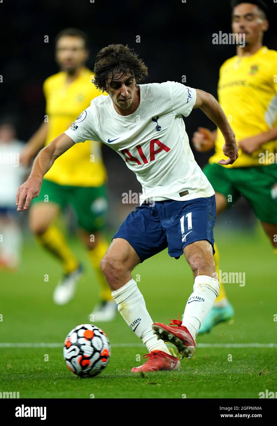 Tottenham Hotspur's Bryan Gil attempts a shot on goal during the UEFA ...