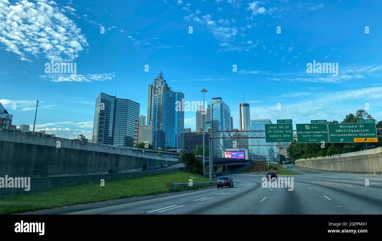 Atlanta, GA USA - May 25, 2021: The Atlanta, Georgia skyline with road ...