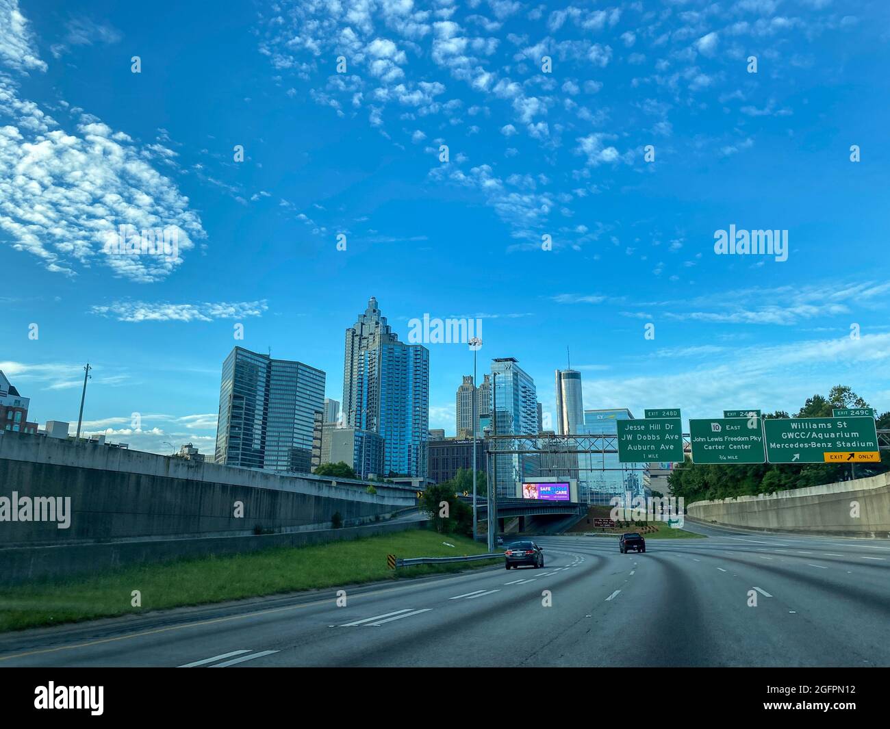 Atlanta, GA USA - May 25, 2021: The Atlanta, Georgia skyline with road ...