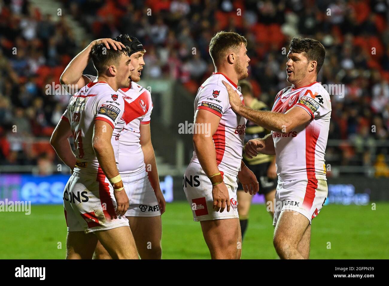 Joe Batchelor (20) of St Helens celebrates his try Stock Photo - Alamy