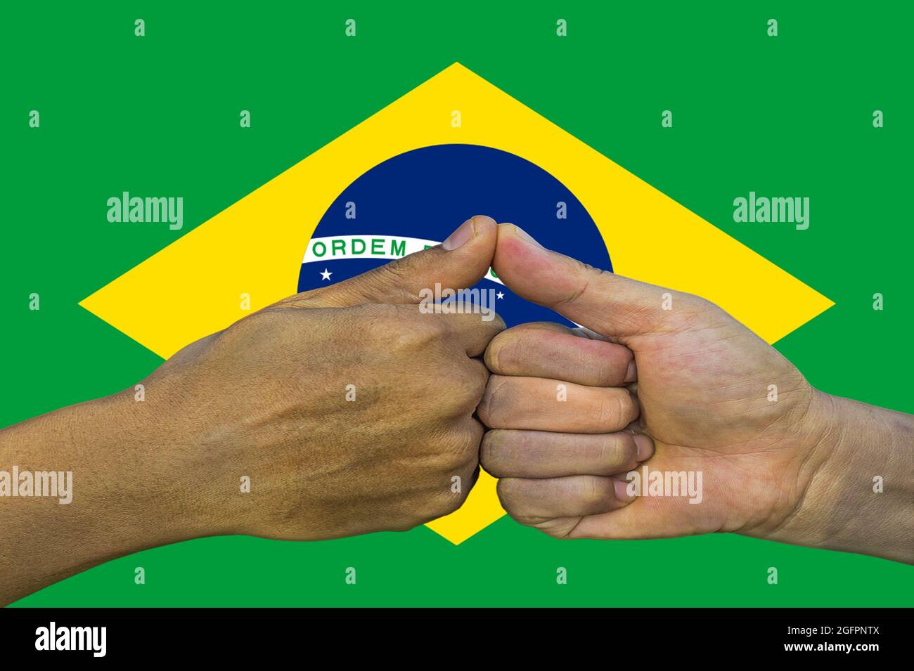 brazil flag, intergration of a multicultural group of young people ...