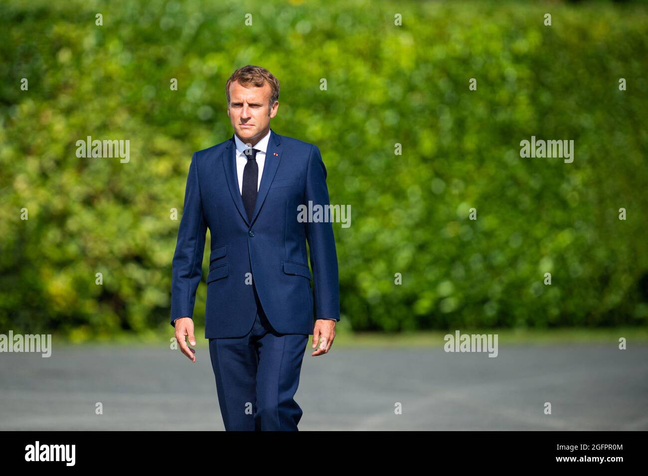 French President Emmanuel Macron review the Irish troops at Aras an ...