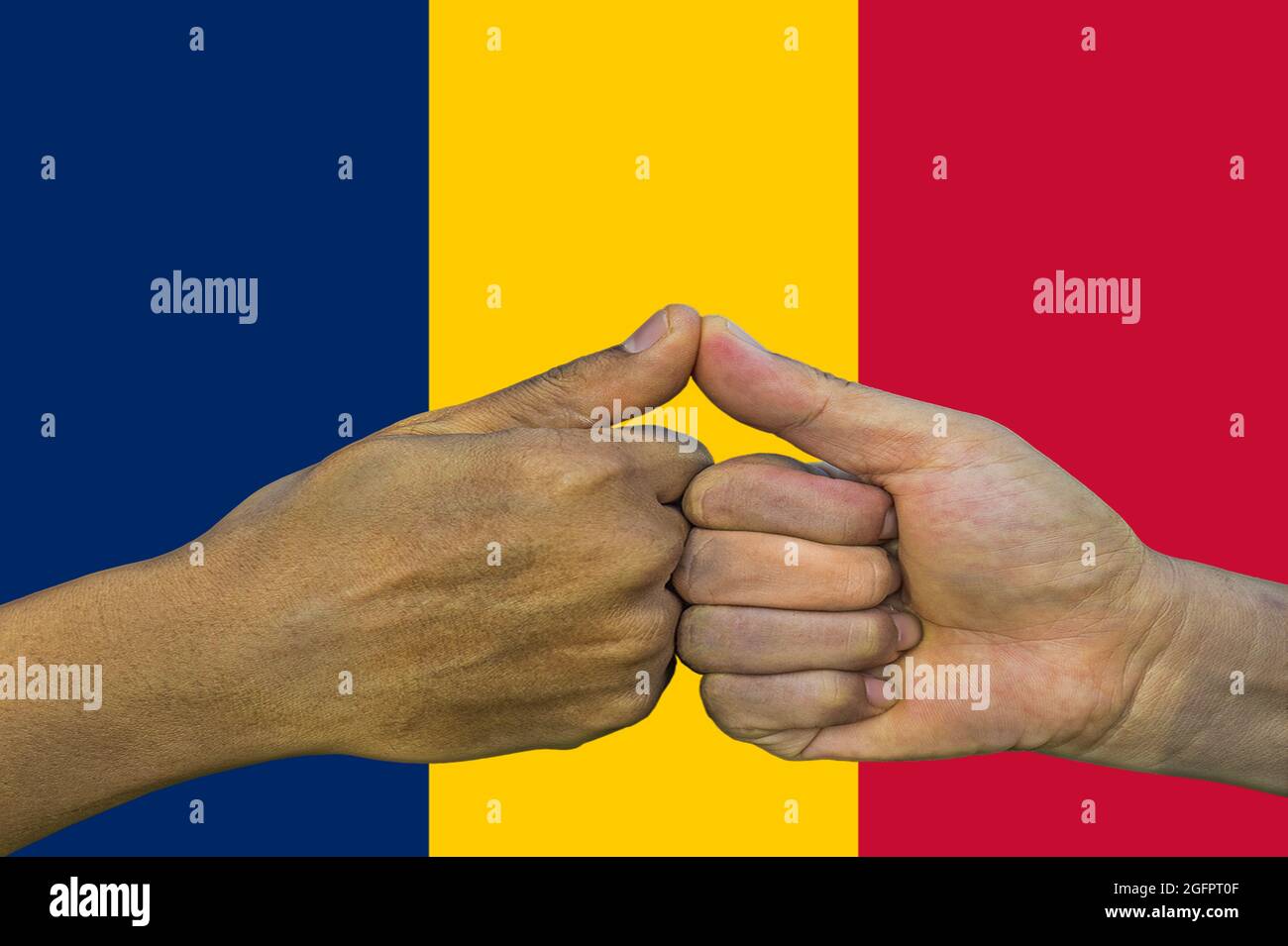 Flag of Chad, intergration of a multicultural group of young people ...