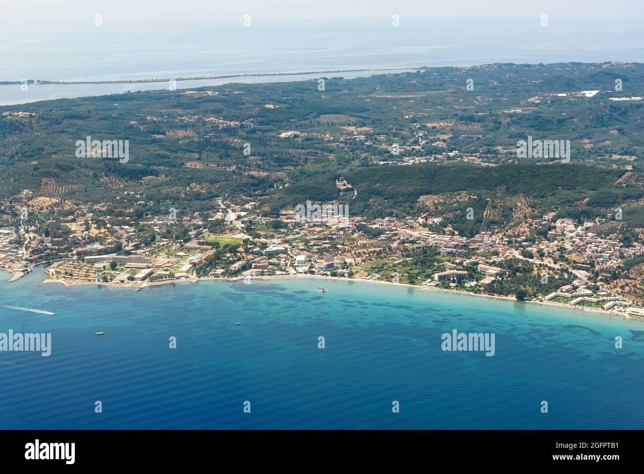 Aerial view of greek Corfu island, popular summer tourist destination ...