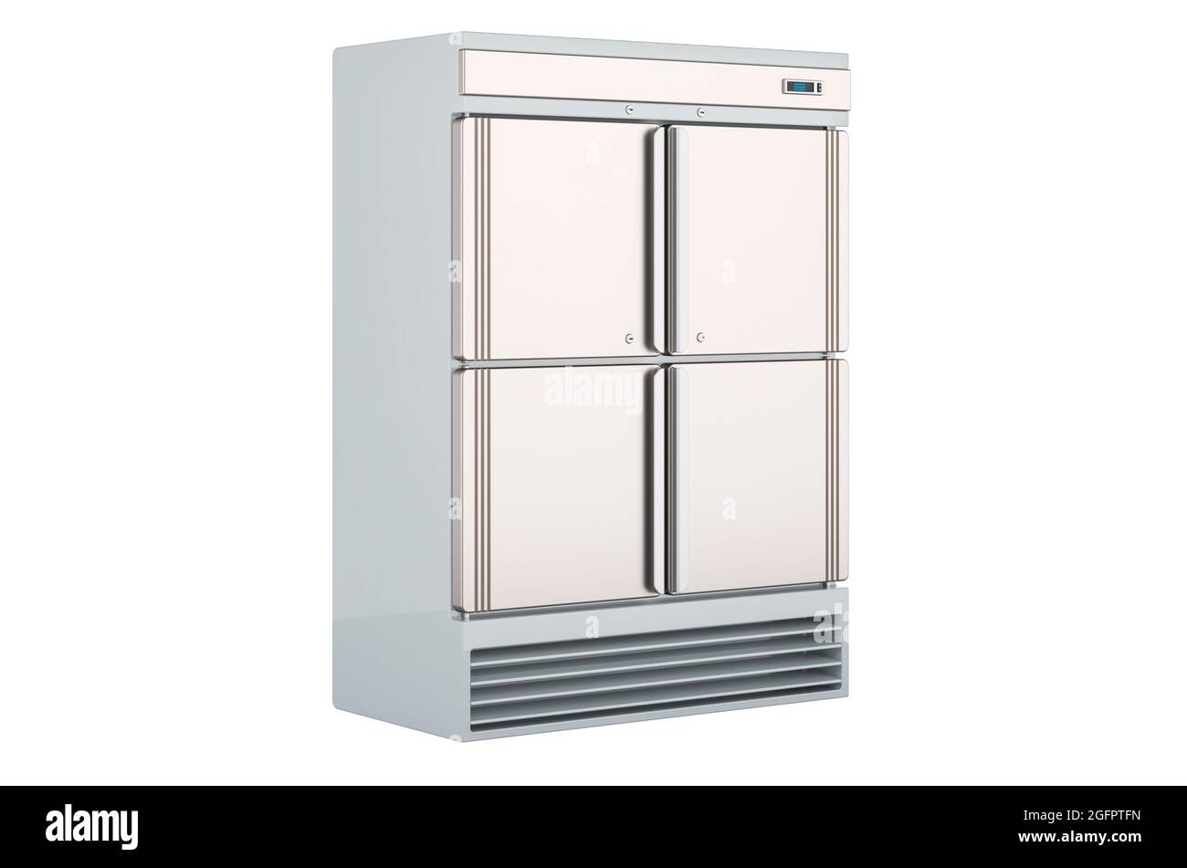 Stainless steel half door freezer, 3D rendering isolated on white ...