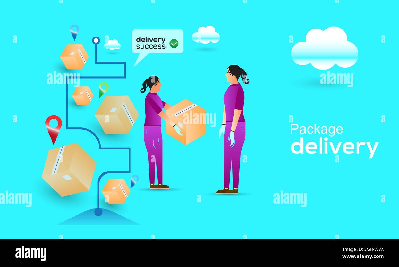 Delivery package on smartphone. Delivery women ready to send a delivery ...