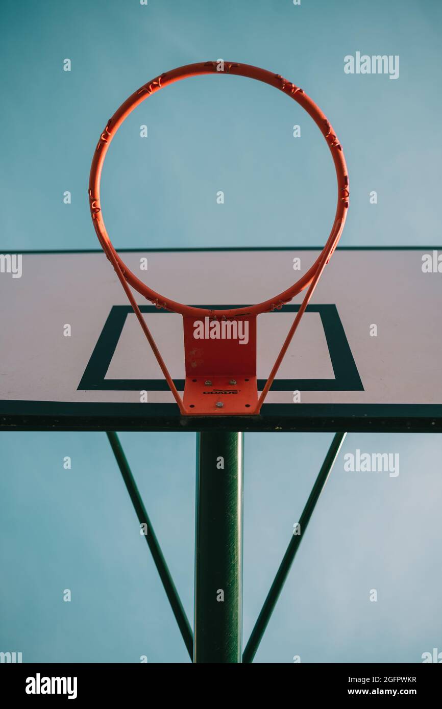 Low angle view of the basketball net in the park on a sunny day Stock ...