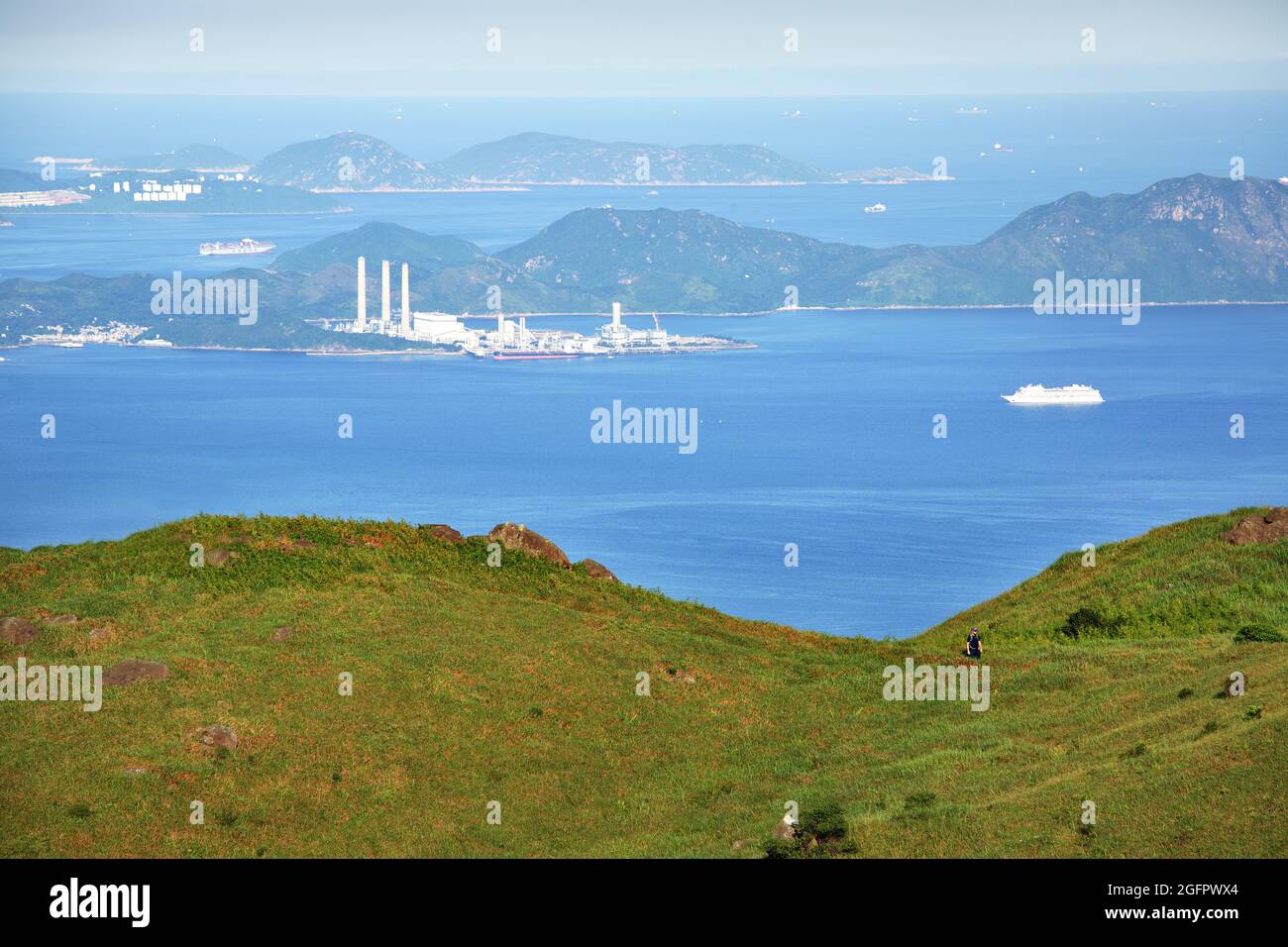 Aerial view of the green mountains on the eastern Pearl River Delta in ...