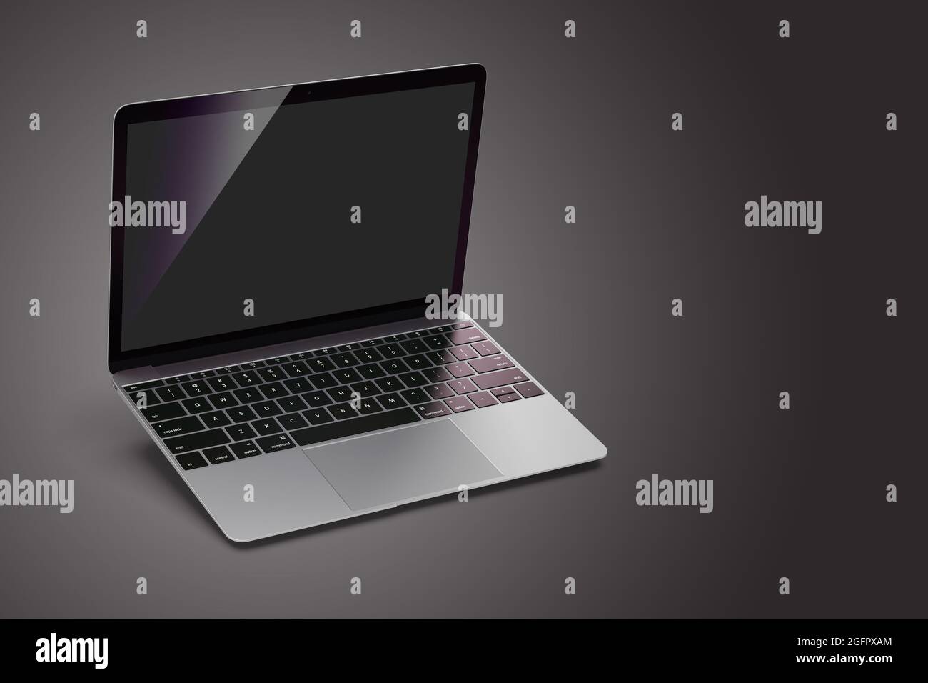 Mockup of Modern Laptop with Black Screen on Dark Background. 3D Render ...